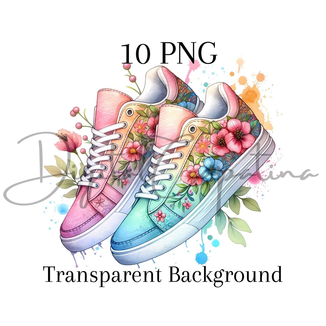 Watercolor Floral Sneakers Clipart 10 PNG Digital Download Png Designs ...