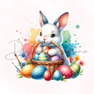 Watercolor Bunny Clipart Eggs Clipart 12 PNG Spring Clipart Digital ...
