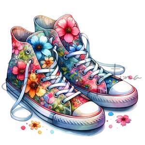 Watercolor Floral Sneakers Clipart 11 PNG Digital Download Png Designs ...