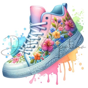 Watercolor Floral Sneakers Clipart 10 PNG Digital Download Png Designs ...