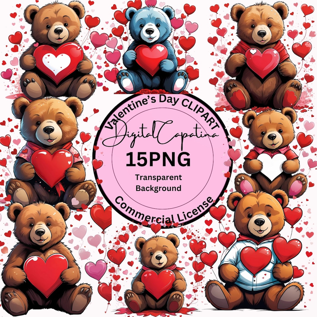 Valentine Clipart, Bear Clipart, Valentine Png, Digital Download ...