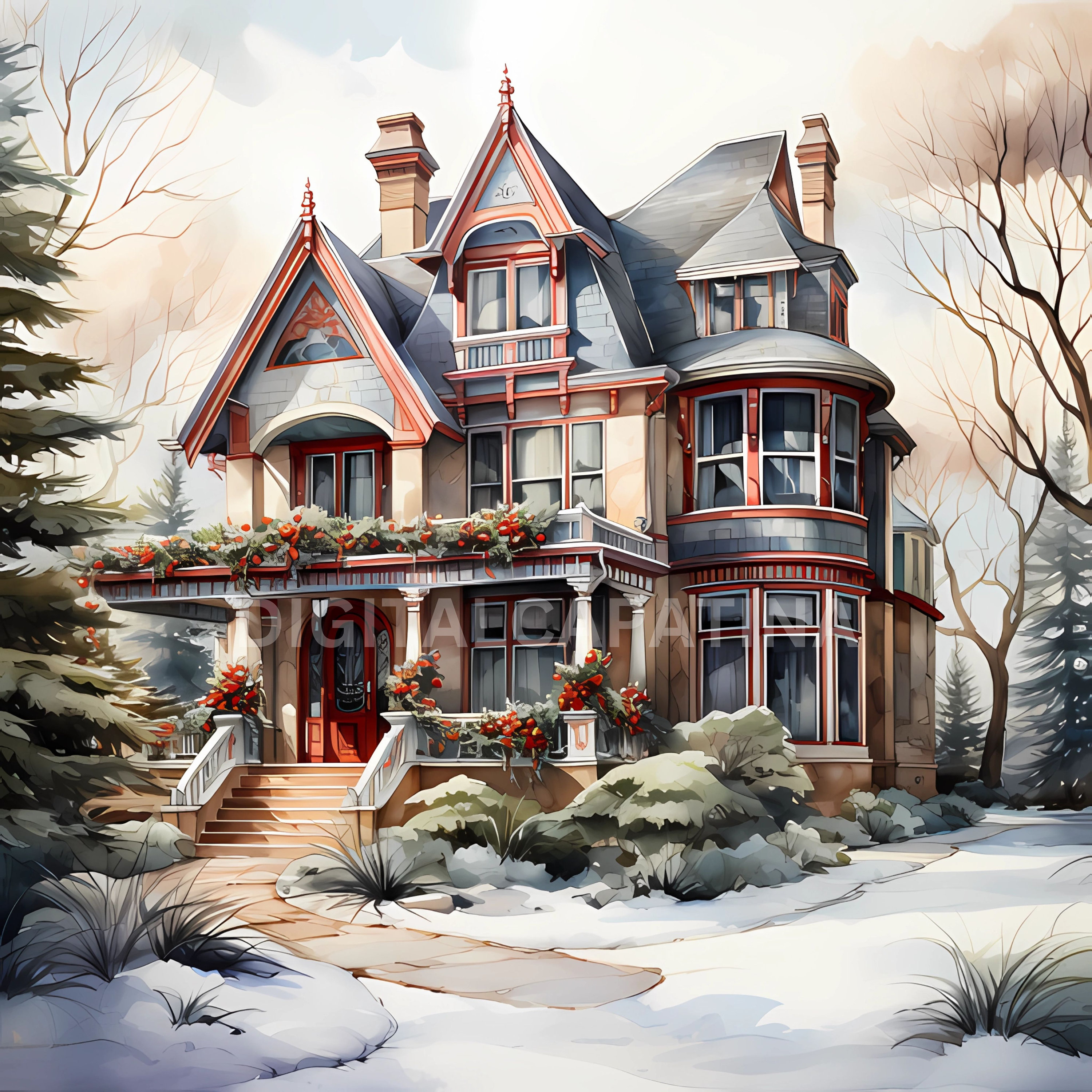 Christmas House Clipart 10 High Quality Jpgs, Merry Christmas, Digital ...