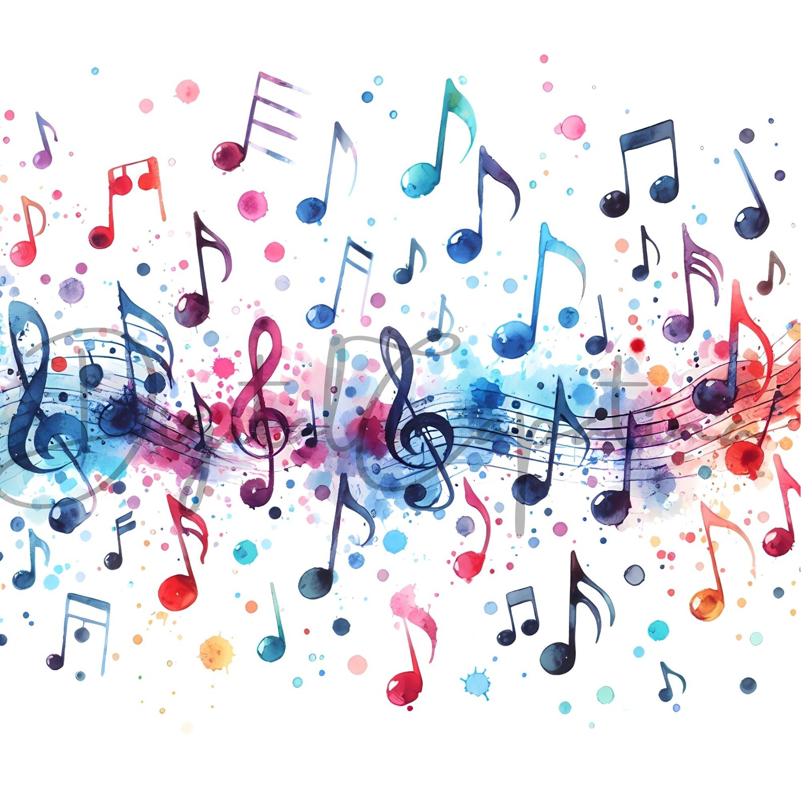 Watercolor Music Notes Clipart 11 PNG Childrens Clipart Digital ...