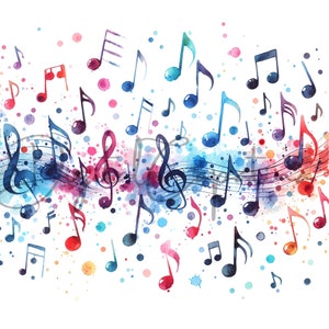 Watercolor Music Notes Clipart 11 PNG Childrens Clipart Digital ...