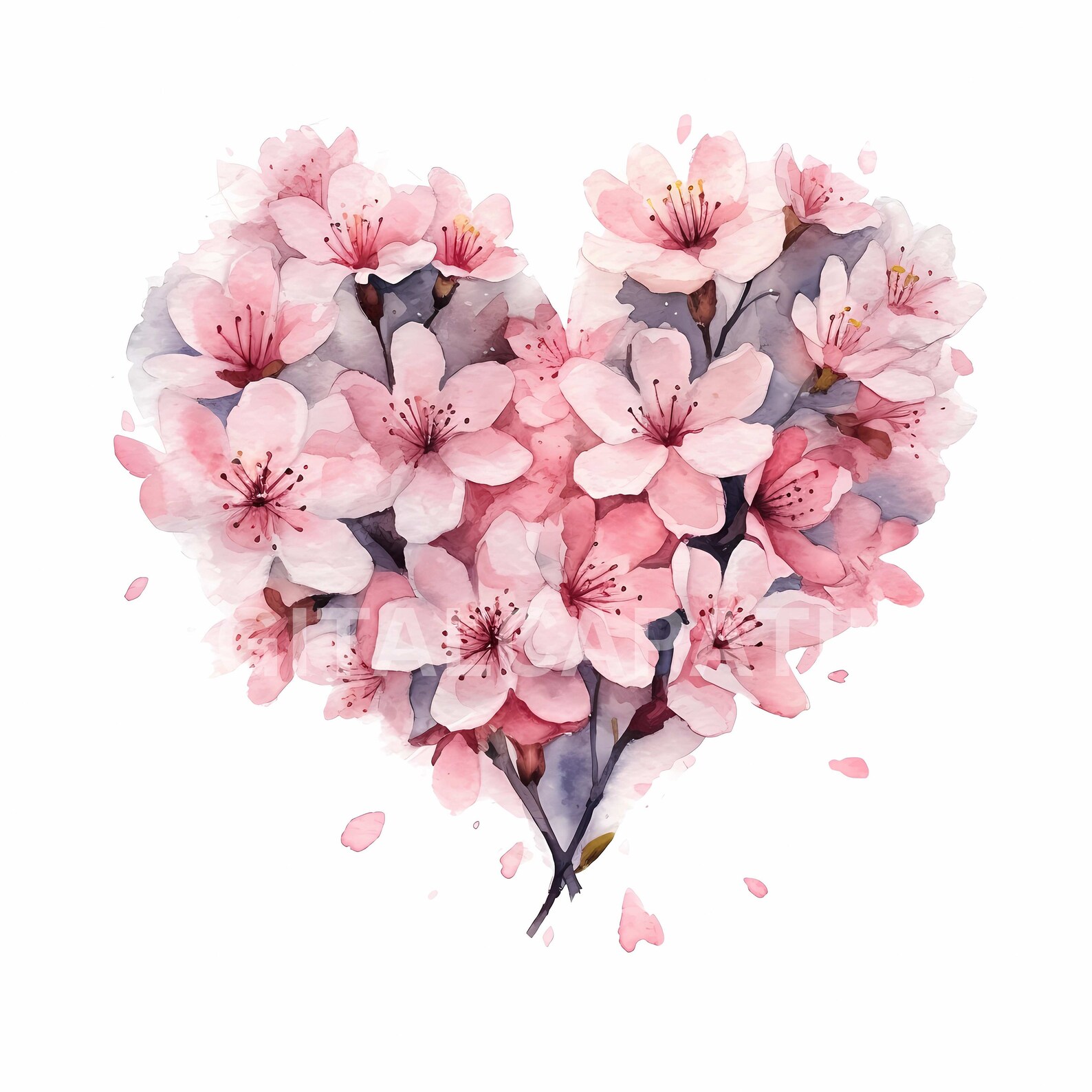 Cherry Blossom Heart Wreath Clipart 12 High Quality Jpgs - Etsy UK