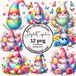Watercolor Easter Gnome Clipart 12 PNG Spring Clipart Flower Gnome ...