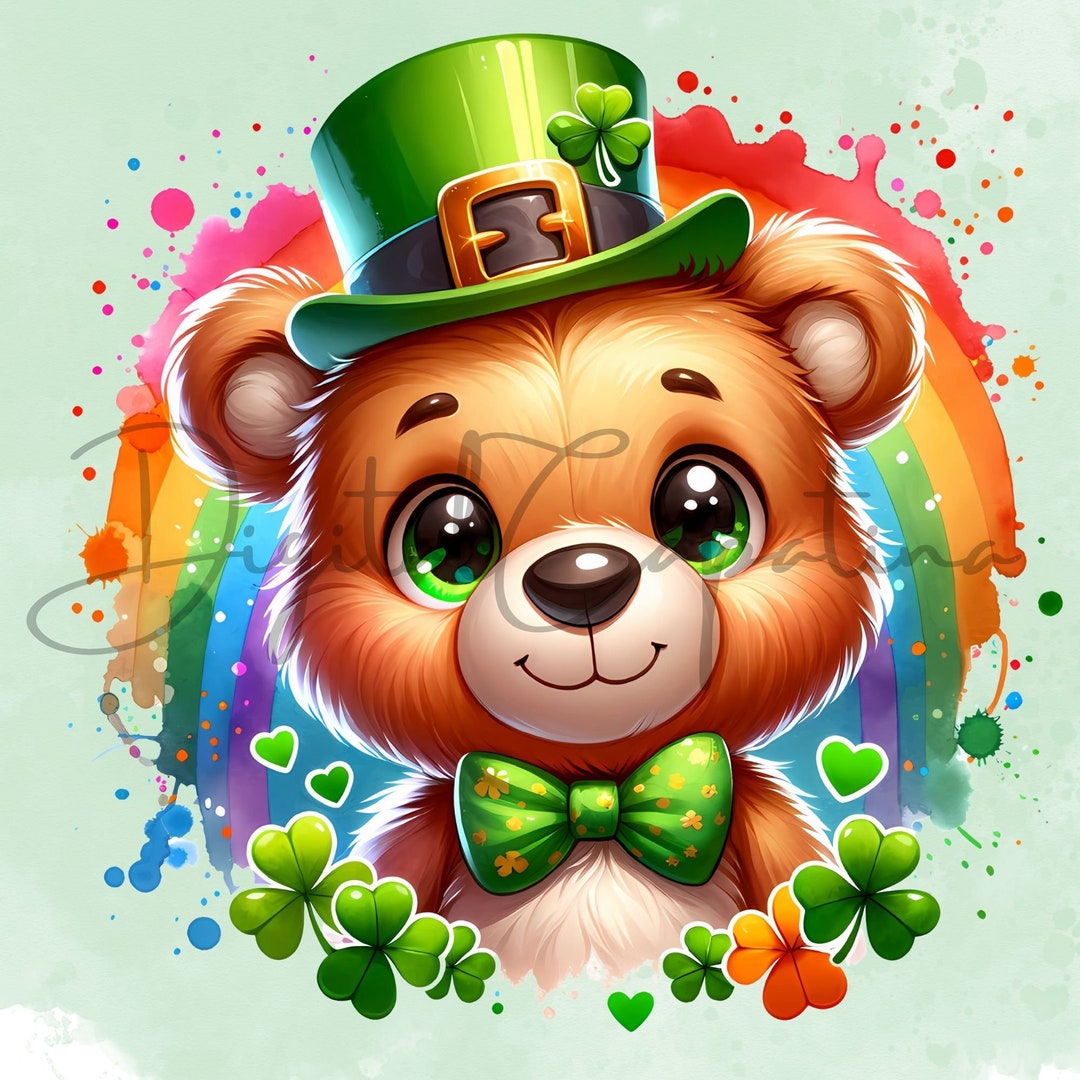 Watercolor St Patrick's Day Bear Clipart Watercolor Saint Patricks ...