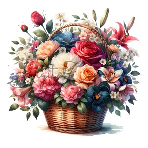 Watercolor Spring Flowers Basket Clipart 13 PNG Floral Basket Digital ...