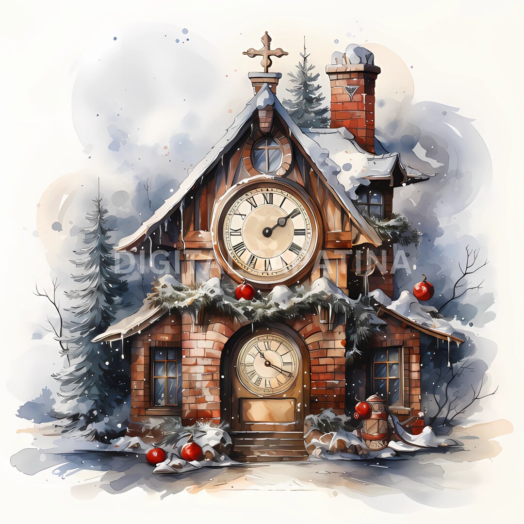 Christmas Clock Clipart 8 High Quality Jpgs, Merry Christmas, Digital ...