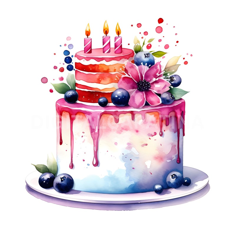 Birthday Cake Clipart 13 High Quality Jpgs Watercolor Clipart - Etsy UK