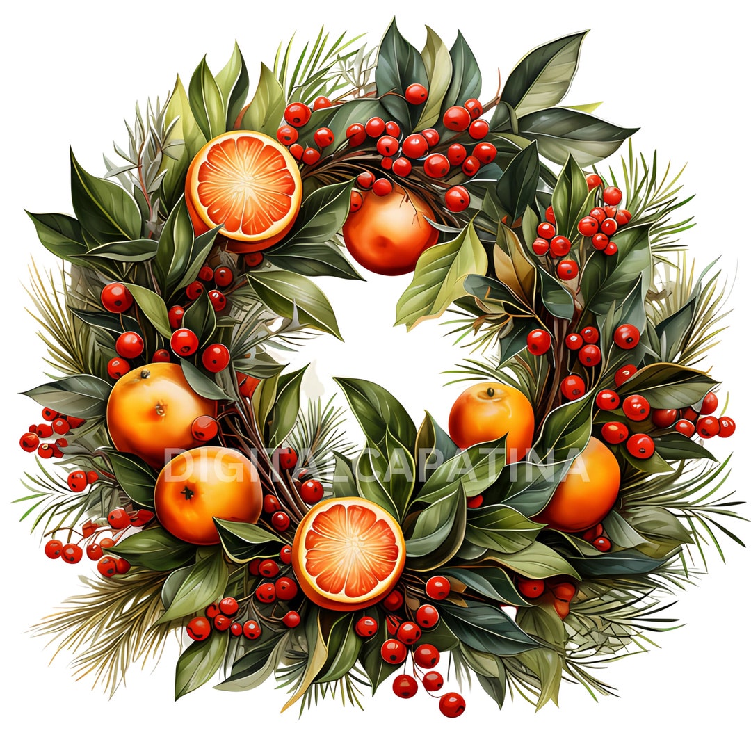 Christmas Wreath Clipart 14 High Quality Jpgs, Merry Christmas, Digital ...