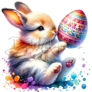Watercolor Bunny With Eggs Clipart 11 PNG Spring Clipart Digital ...
