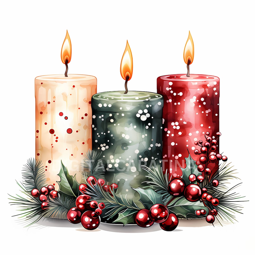 Christmas Candle Clipart 20 High Quality Jpgs, Merry Christmas, Digital ...