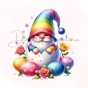 Watercolor Easter Gnome Clipart 12 PNG Spring Clipart Flower Gnome ...