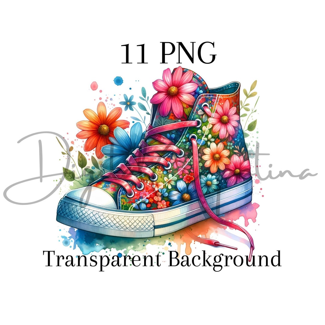 Watercolor Floral Sneakers Clipart 11 PNG Digital Download Png Designs ...