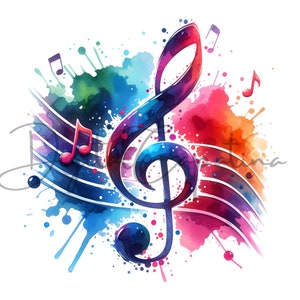 Watercolor Music Notes Clipart 11 PNG Childrens Clipart Digital ...