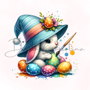 Watercolor Bunny Clipart Eggs Clipart 12 PNG Spring Clipart Digital ...