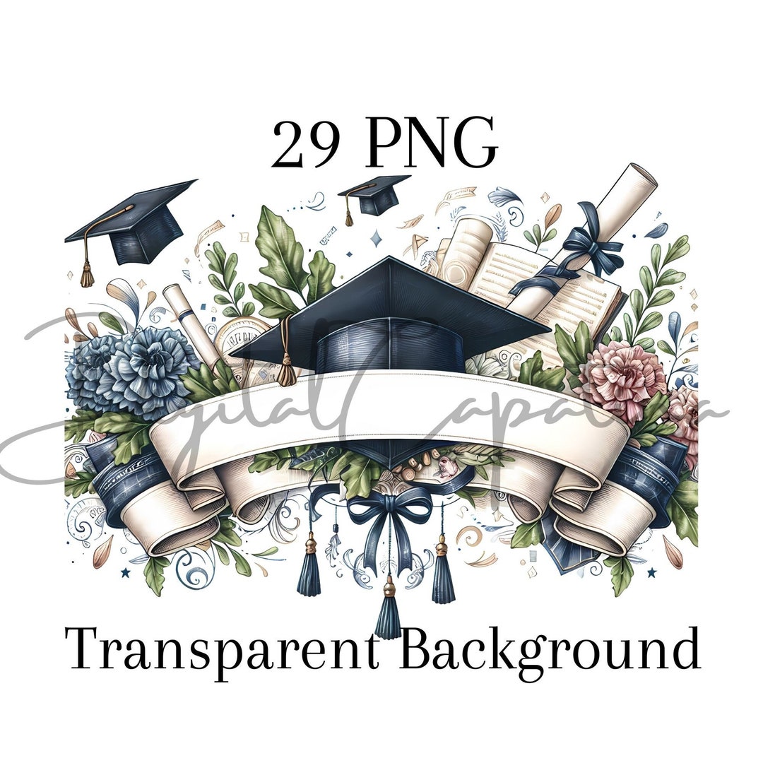 Watercolor Graduation Clipart 29 PNG Digital Download Mixed Media Grad ...