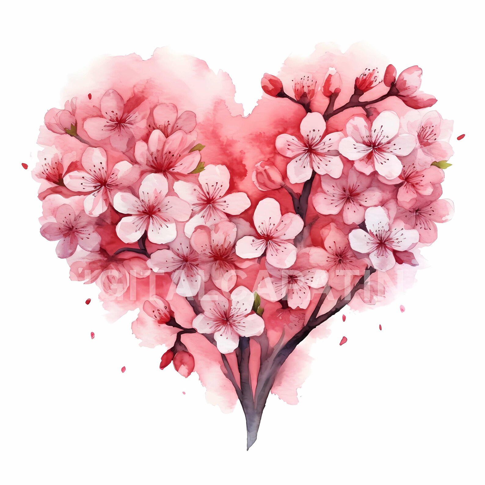 Cherry Blossom Heart Wreath Clipart 12 High Quality Jpgs - Etsy UK