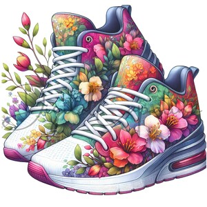 Watercolor Floral Sneakers Clipart 11 PNG Digital Download Png Designs ...