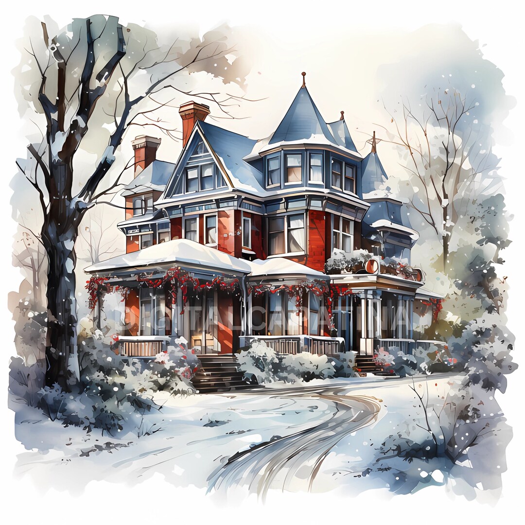Christmas House Clipart 10 High Quality Jpgs, Merry Christmas, Digital ...
