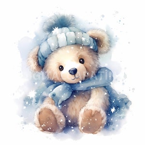 Christmas Watercolor Bear Clipart Bundle 10 High Quality Jpgs, Merry ...