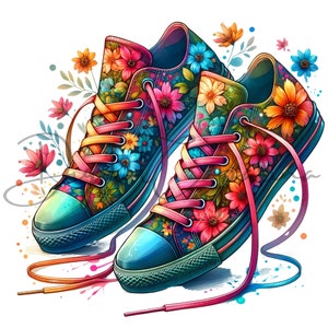 Watercolor Floral Sneakers Clipart 11 PNG Digital Download Png Designs ...
