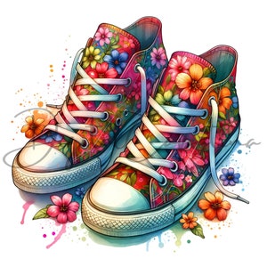 Watercolor Floral Sneakers Clipart 11 PNG Digital Download Png Designs ...