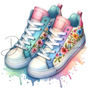 Watercolor Floral Sneakers Clipart 10 PNG Digital Download Png Designs ...
