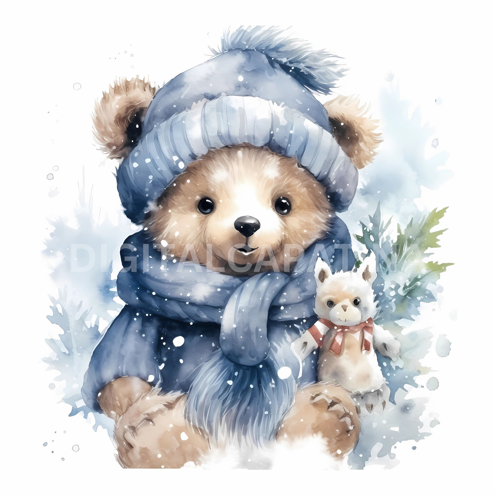 Christmas Watercolor Bear Clipart Bundle 10 High Quality Jpgs, Merry ...