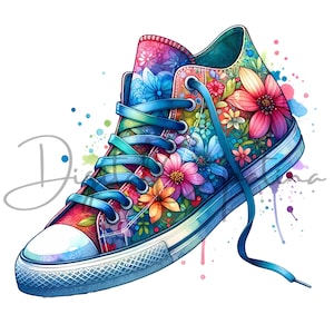 Watercolor Floral Sneakers Clipart 11 PNG Digital Download Png Designs ...