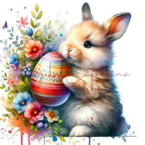 Watercolor Bunny With Eggs Clipart 11 PNG Spring Clipart Digital ...
