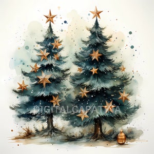 Christmas Tree Clipart 12 High Quality Jpgs, Merry Christmas, Digital ...