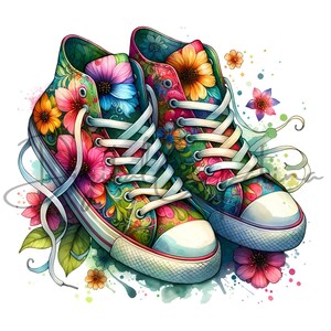 Watercolor Floral Sneakers Clipart 10 PNG Digital Download Png Designs ...
