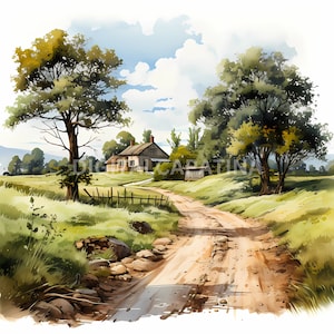 Country Lane Clipart 15 High Quality Jpgs, Digital Download, Watercolor ...