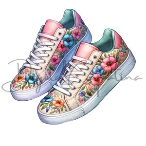 Watercolor Floral Sneakers Clipart 10 PNG Digital Download Png Designs ...