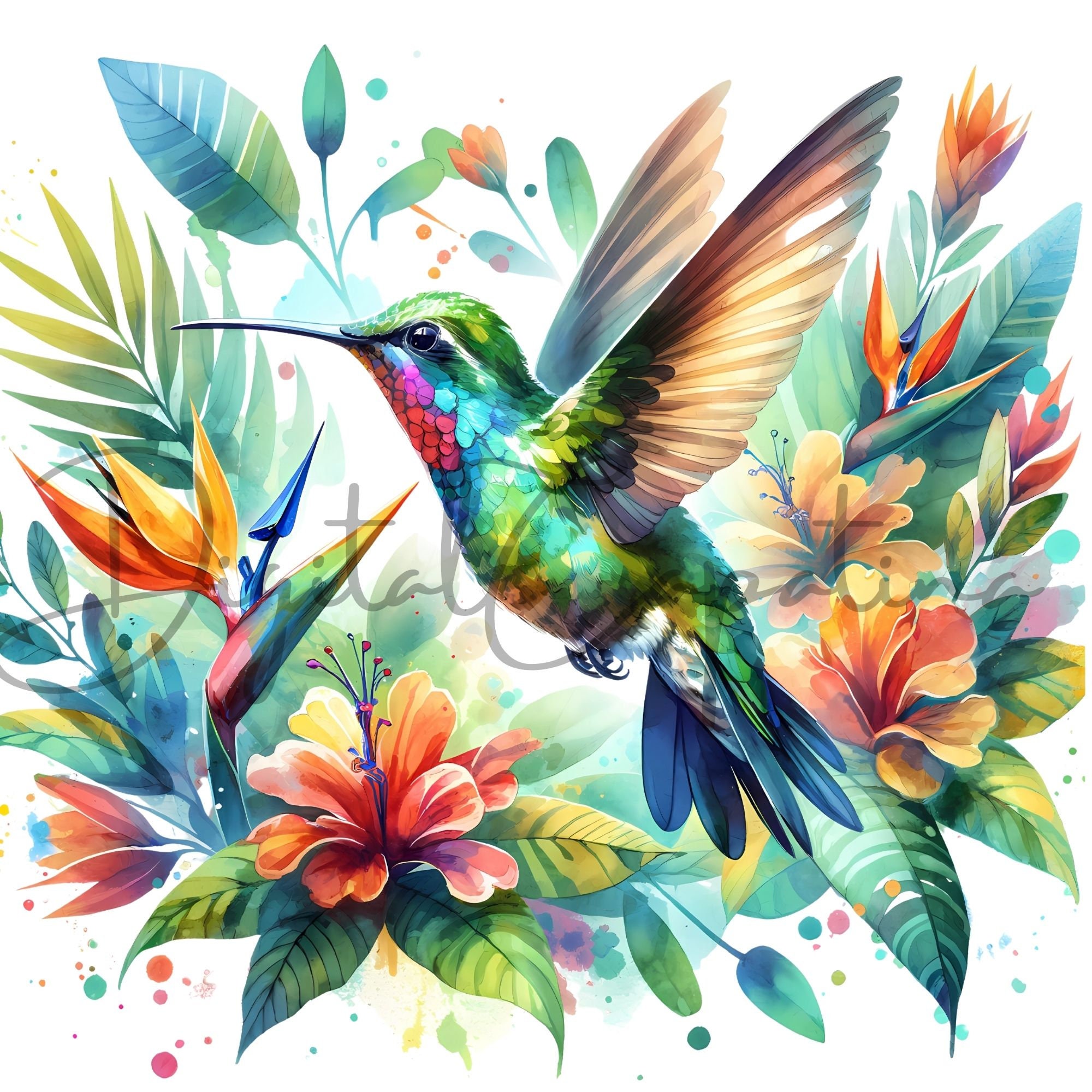 Watercolor Hummingbird Clipart 15 PNG Digital Download Mixed Media ...