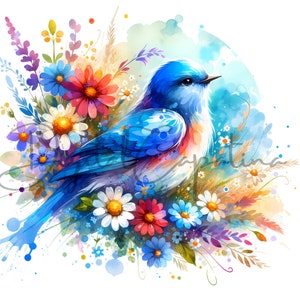Watercolor Blue Bird Clipart 13 PNG Digital Download Forest Animals ...