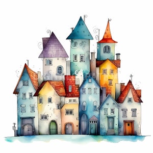 Quirky Houses Clipart 17 High Quality Jpgs, Digital Download, Card ...