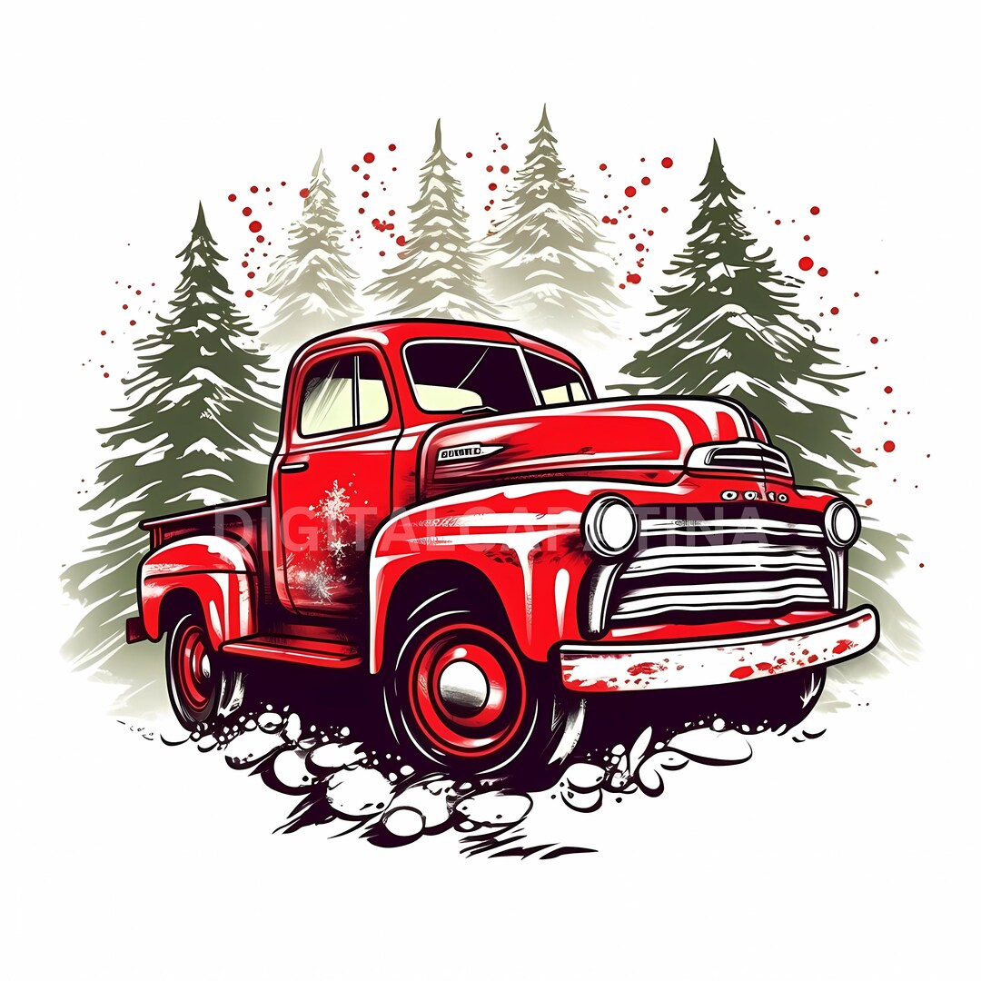 Christmas Red Truck Clipart Bundle 11 High Quality Jpgs, Merry ...