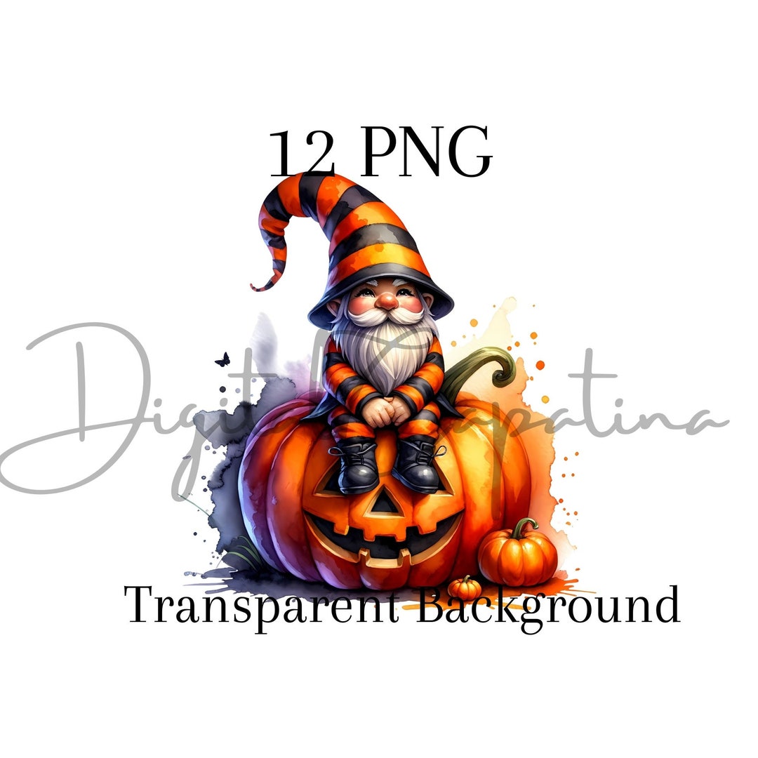 Halloween Gnome Clipart 12 PNG Digital Download Witch Gnome Mixed Media ...