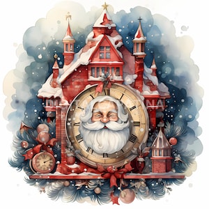 Christmas Clock Clipart 8 High Quality Jpgs, Merry Christmas, Digital ...