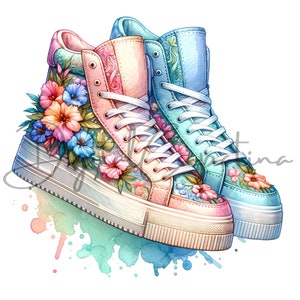Watercolor Floral Sneakers Clipart 10 PNG Digital Download Png Designs ...