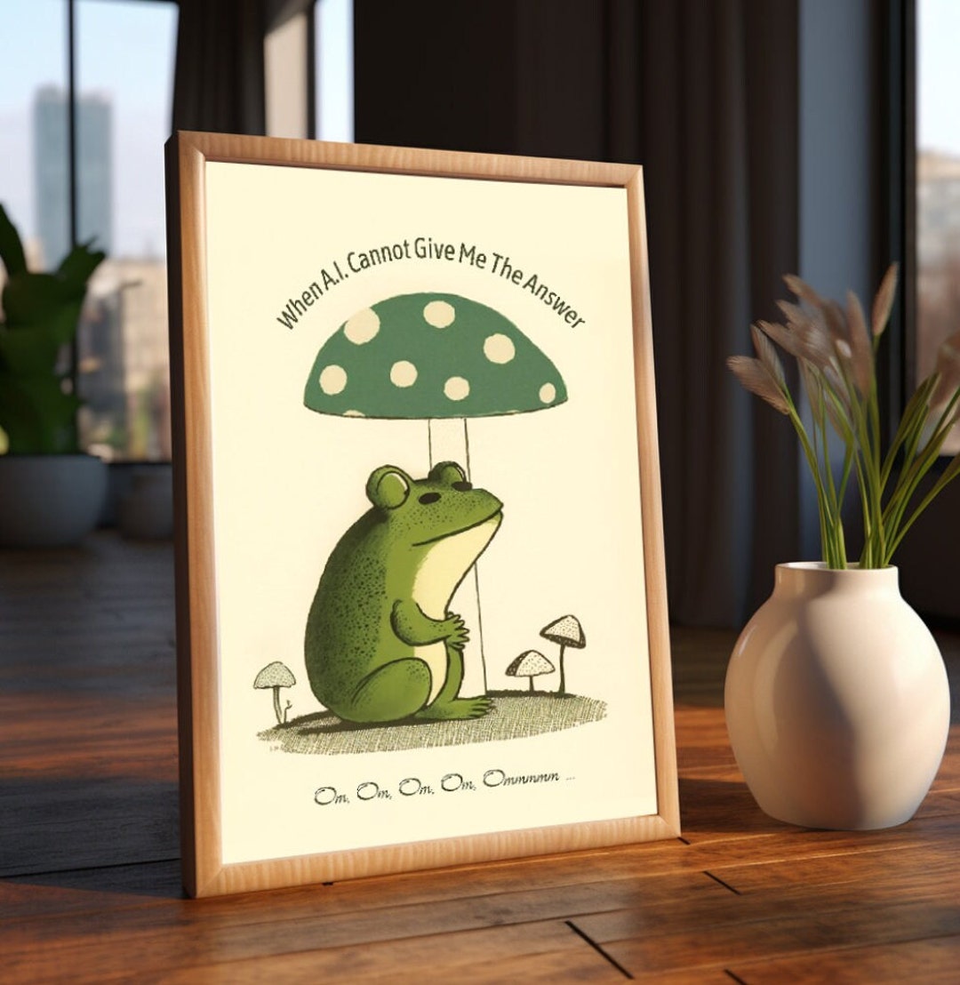 Lustiger Frosch, Meditation Kunst, humorvolle AI Kunst, meditierender ...