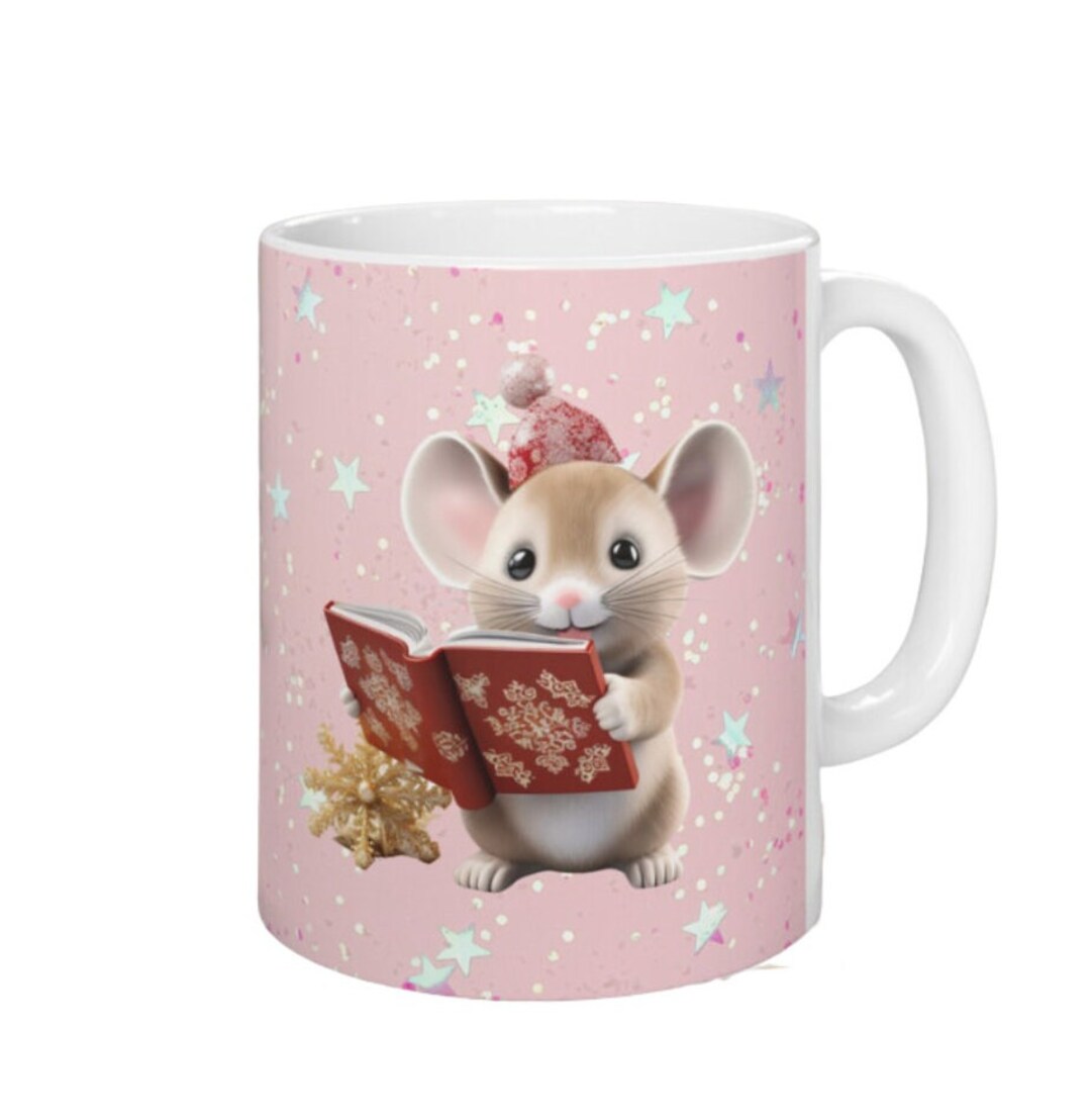 Little Mouse Holiday Mug, Happy Holiday Mug, Mouse Reading Book, Funny ...