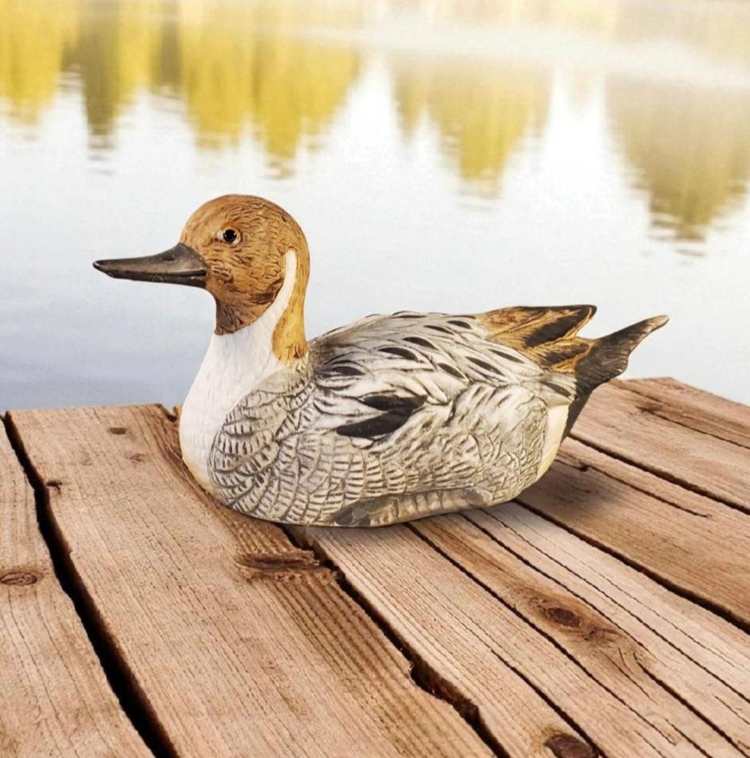 Handcrafted Duck Figurine in Brown and Gray, Vintage Ceramic Decoy Duck ...