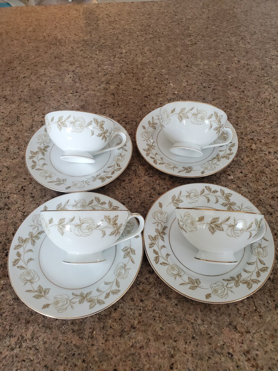 Mikasa Fine Chine Narumi Japan Lenoir Cups and Saucers , Rose, Gold ...
