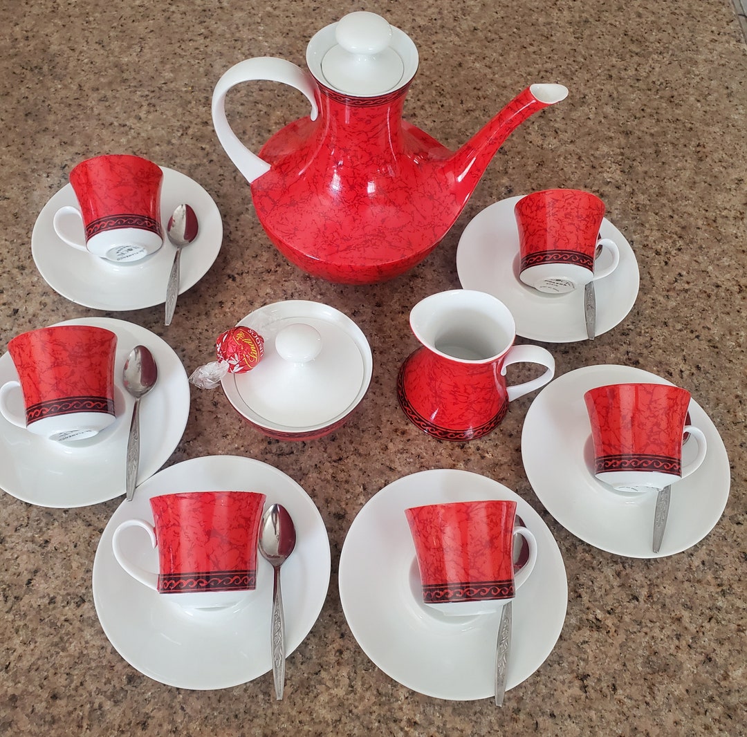 Vintage Spanish Red Tea/ Espresso Set , Block Bidasoa Flamenco ...