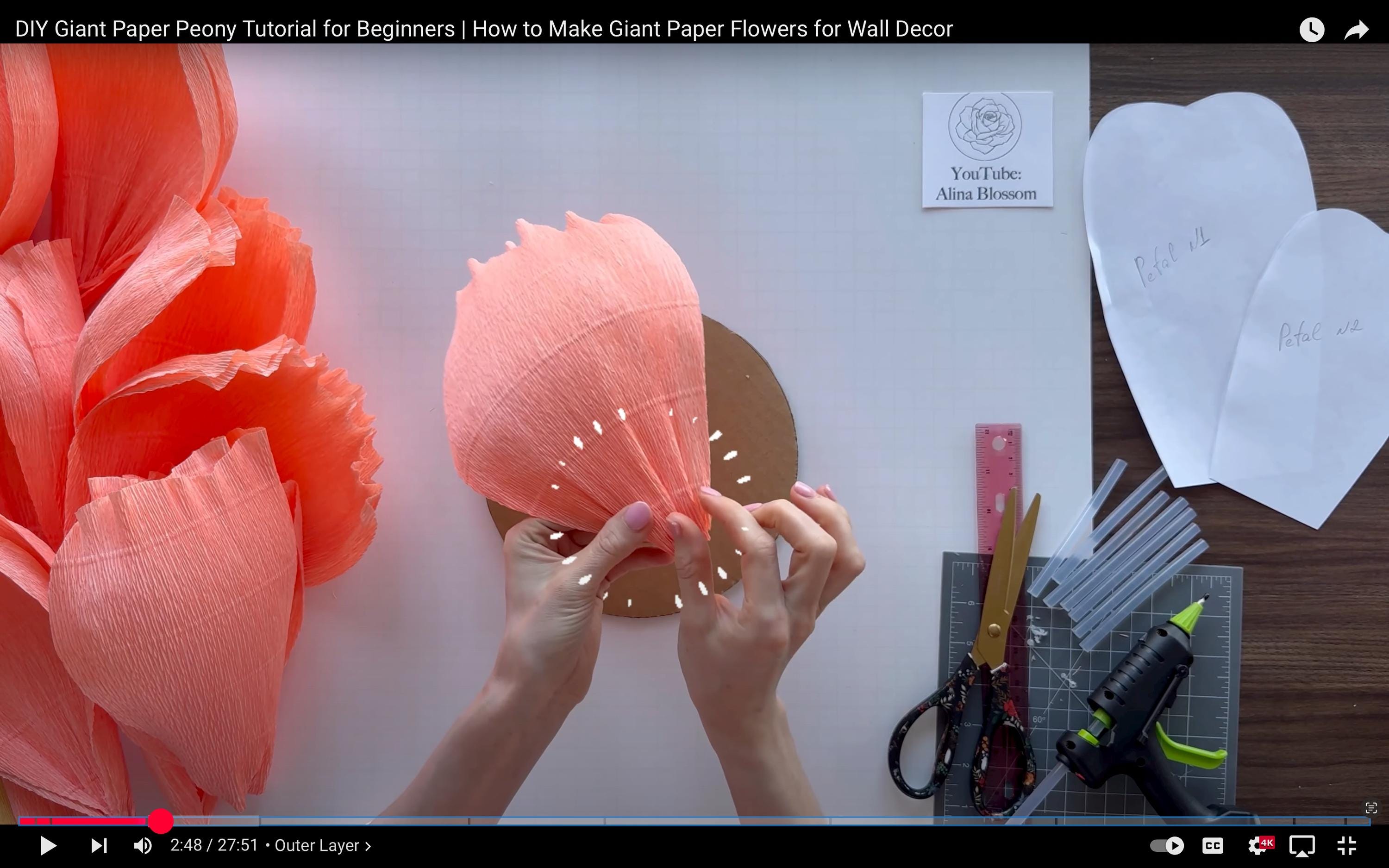 DIY Giant Paper Peony Templates: 3 Sizes + Circle Base (video Tutorial ...