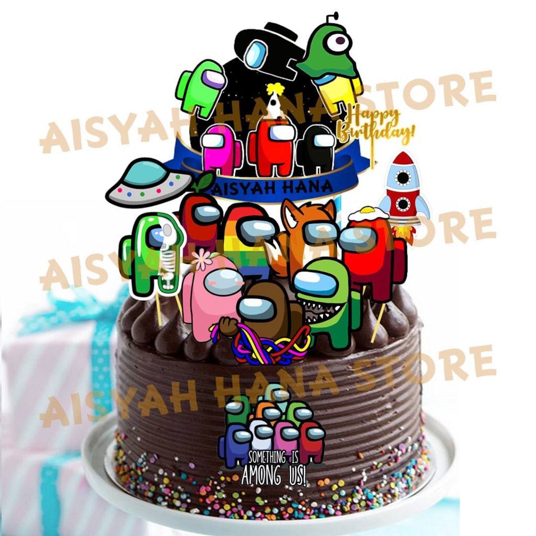 Among Us Cake Topper Set 1 Name Topper, 12 Cake Toppers & 12 Cupcake ...